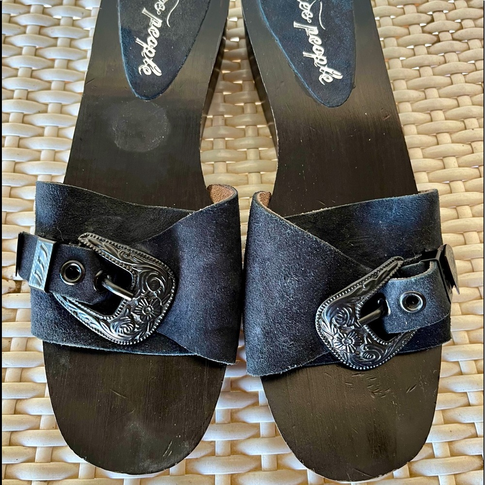 Free People Wooden Slide Suede Sandals - Gem